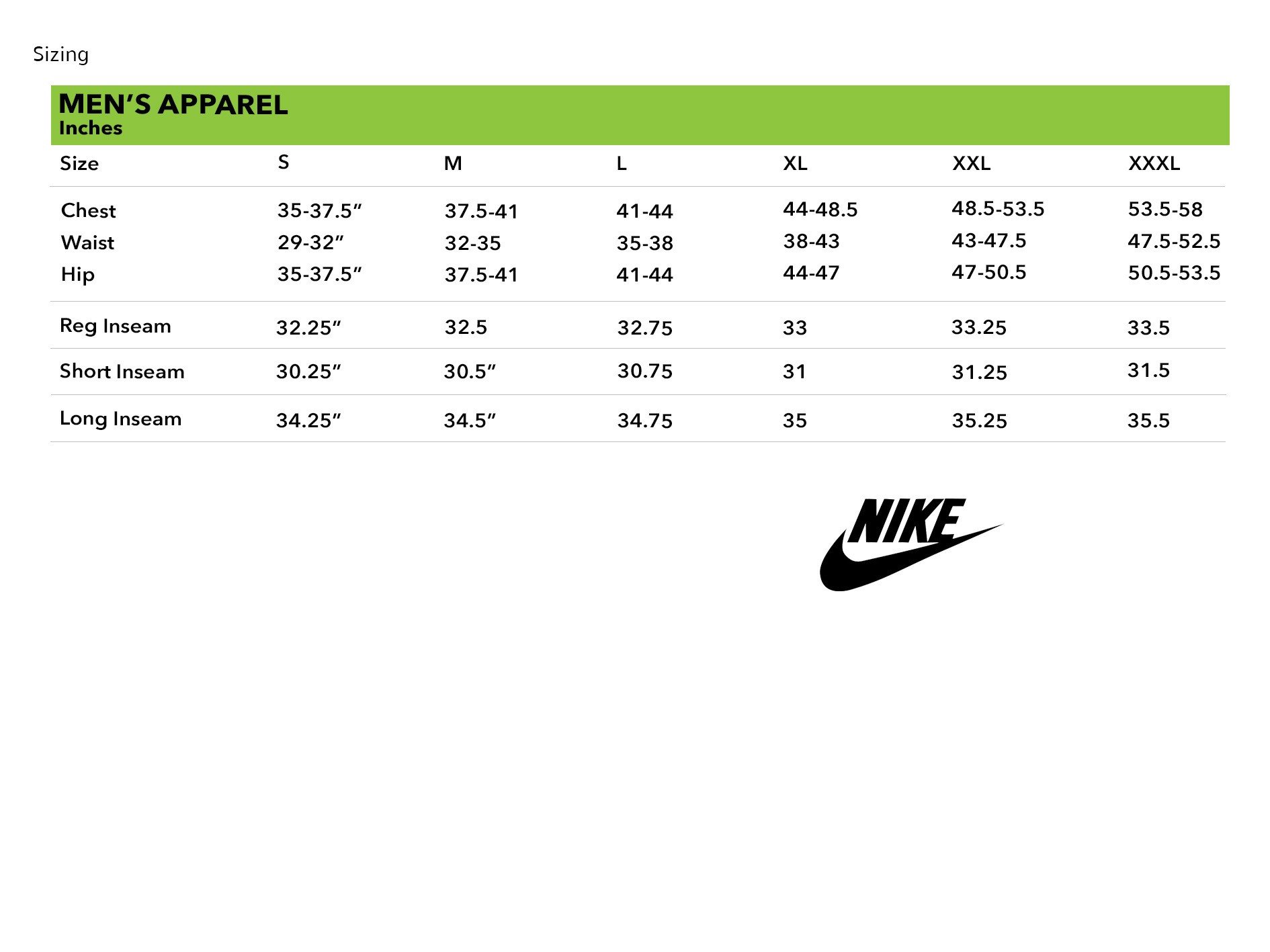 Nike Shirt Size Chart